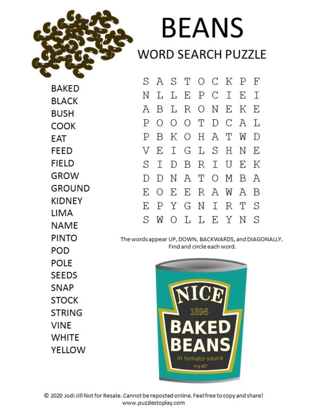 Beans Word Search Puzzle Puzzles To Play